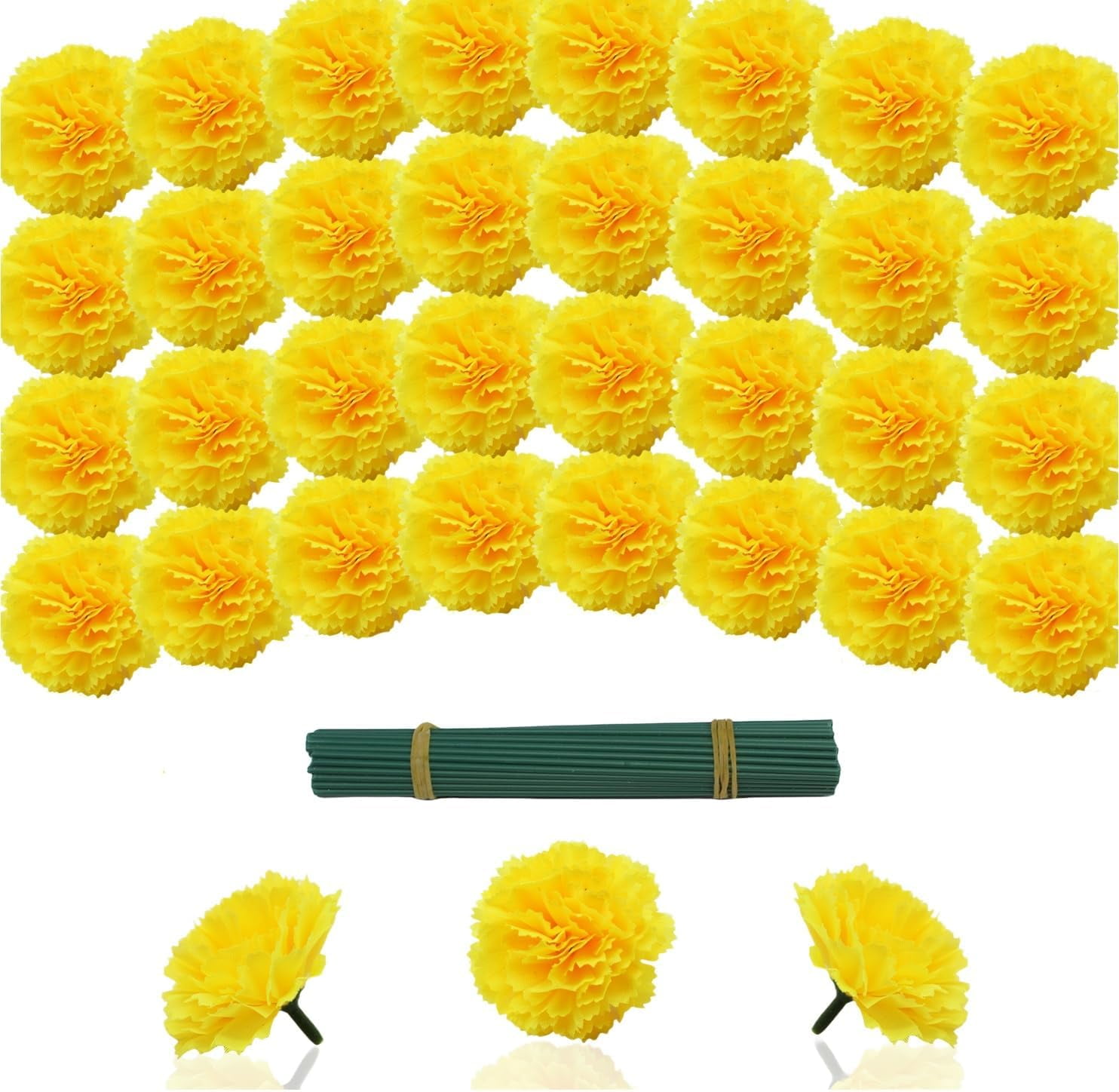 Artificial Marigold Flowers, 60 Pcs Silk Flowers Yellow Marigolds for ...