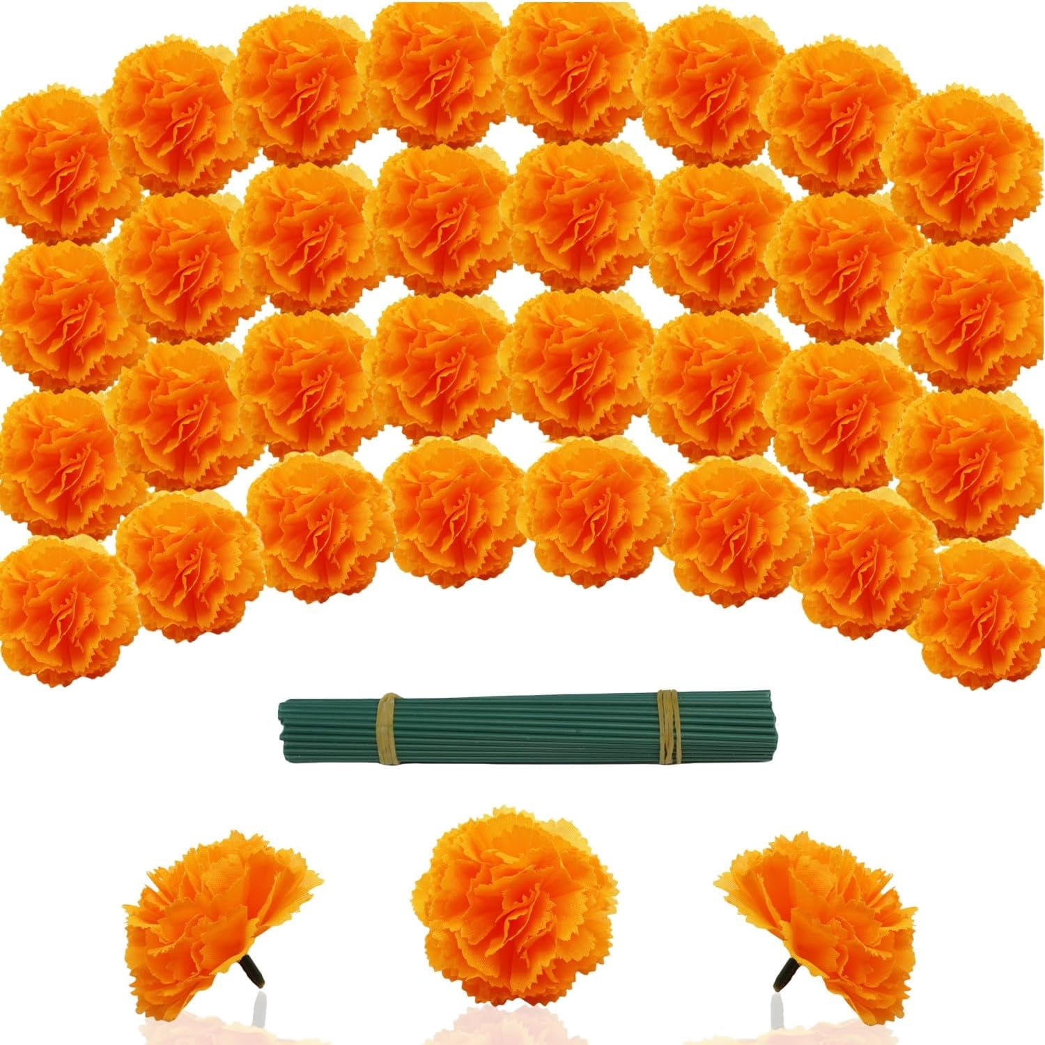 Artificial Marigold Flowers with Stems, 60 Pcs Silk Flowers Orange ...