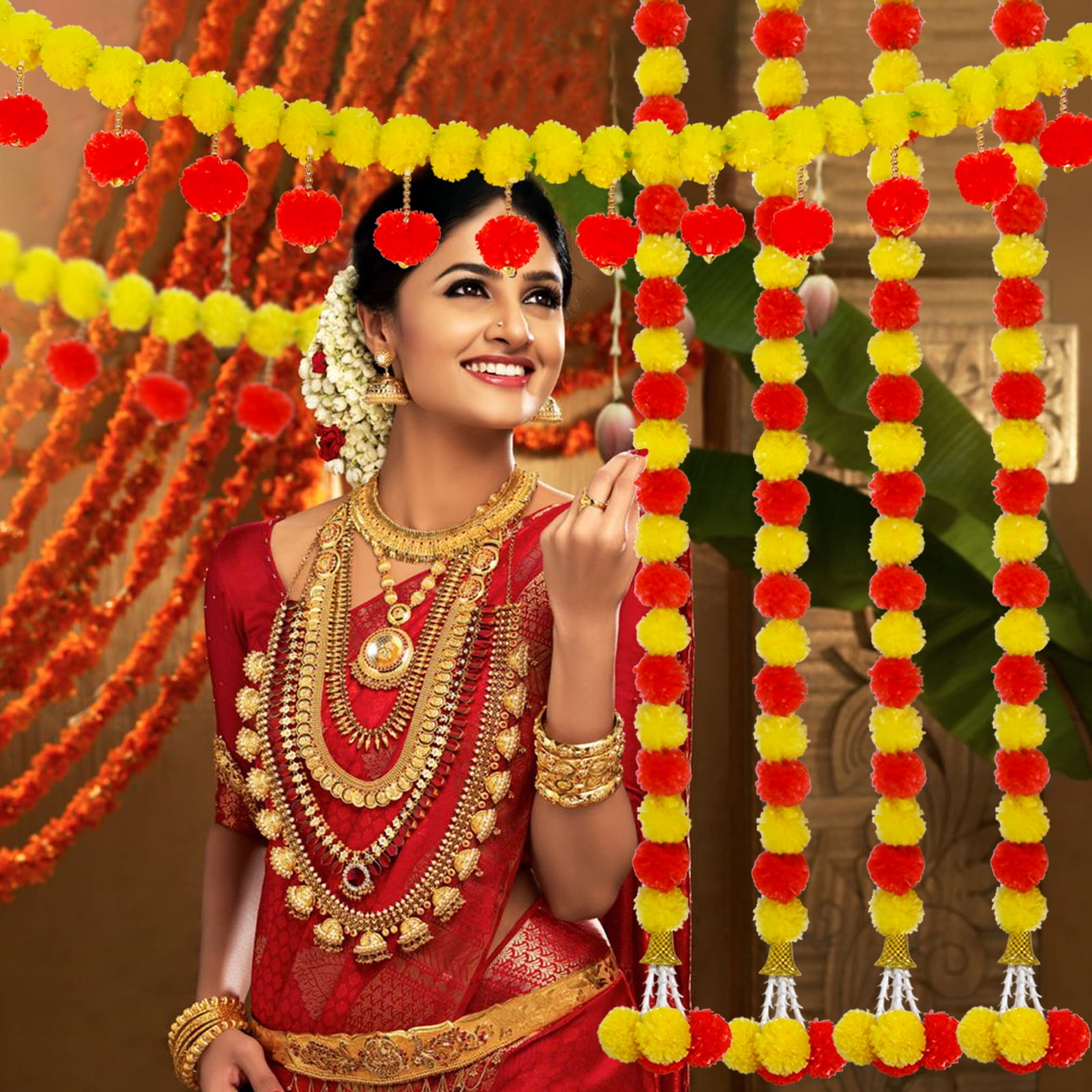 Artificial Marigold Garland for Decoration - 6PCS 5FT Marigold Flowers ...