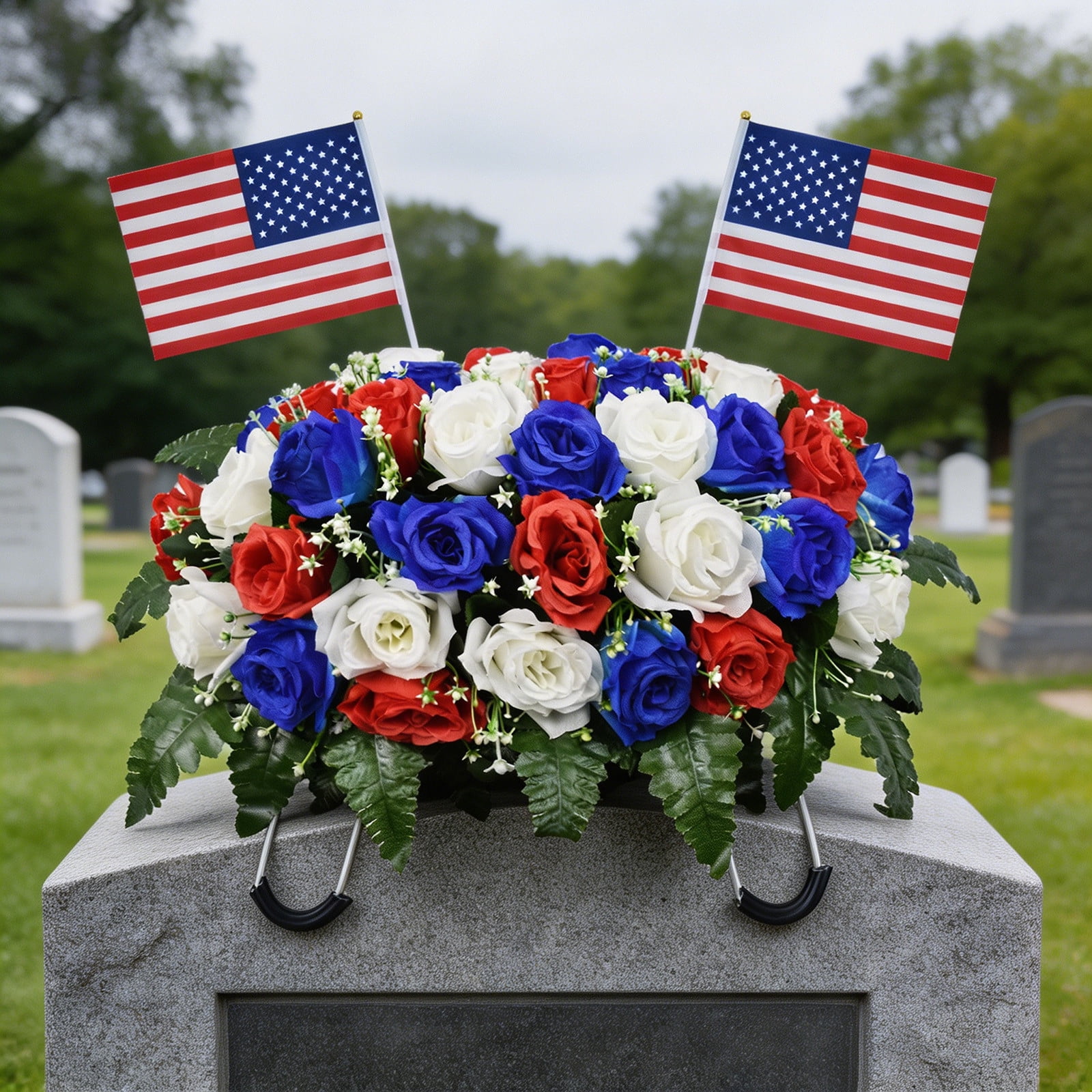 Artificial Memorial Saddle Flowers, 23.6" Cemetery Tombstone Decoration ...