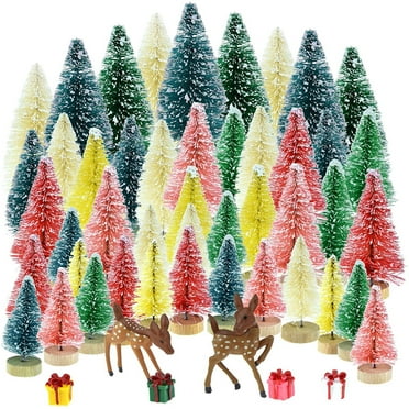 8Pcs Artificial Mini Christmas Trees, Bottle Brush Trees with Wood Base ...