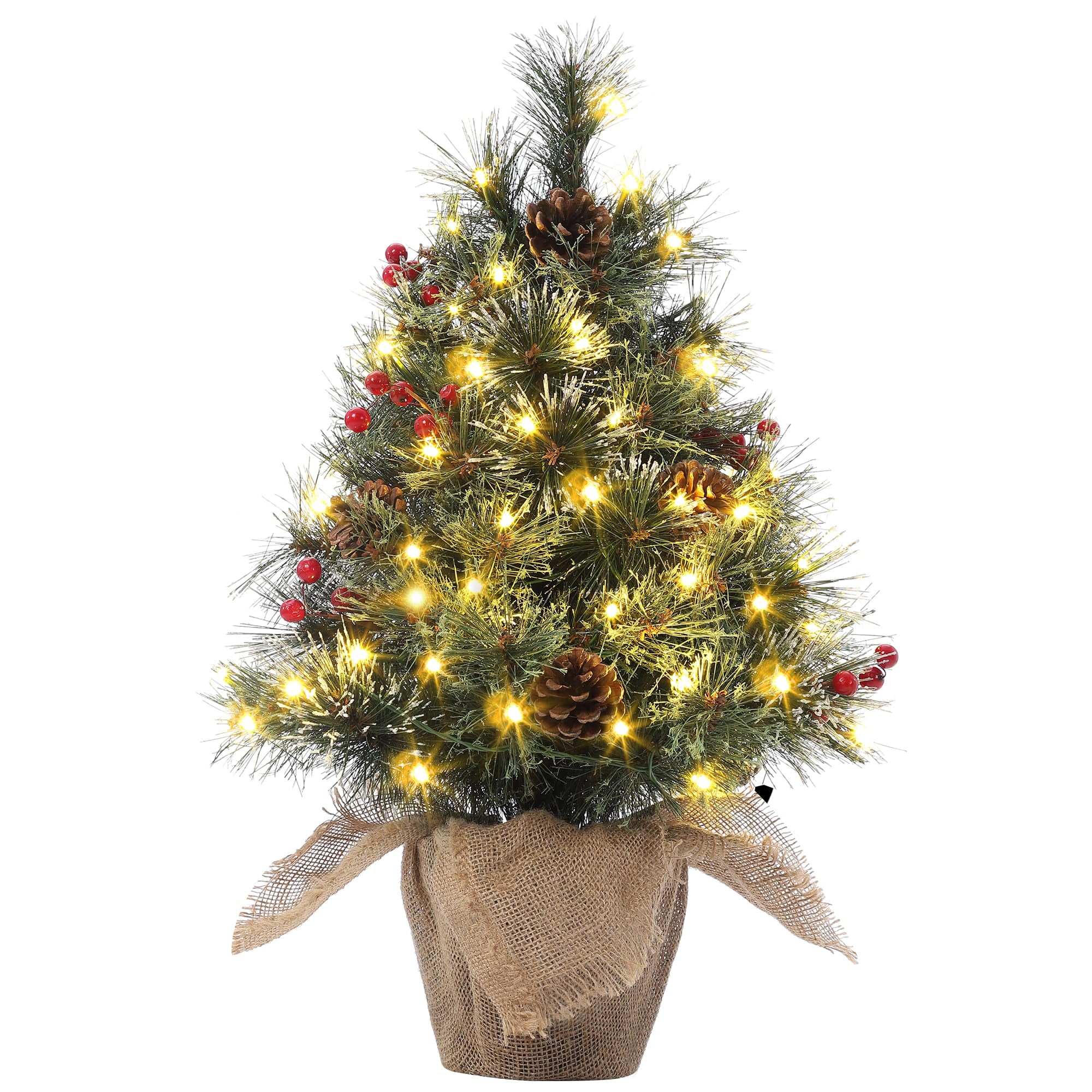 2 Pcs Artificial Mini Christmas Tree With 78 Warm LED Lights,3ft ...