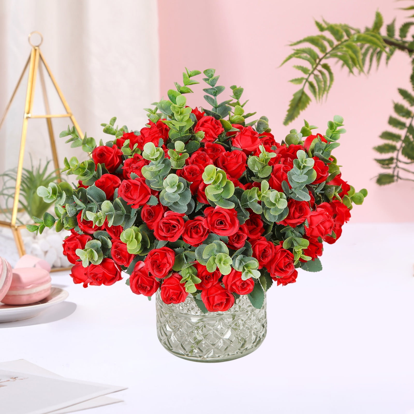Artificial Mini Rose Flower Bouquet, Artificial Satin Rose Flower Heads ...