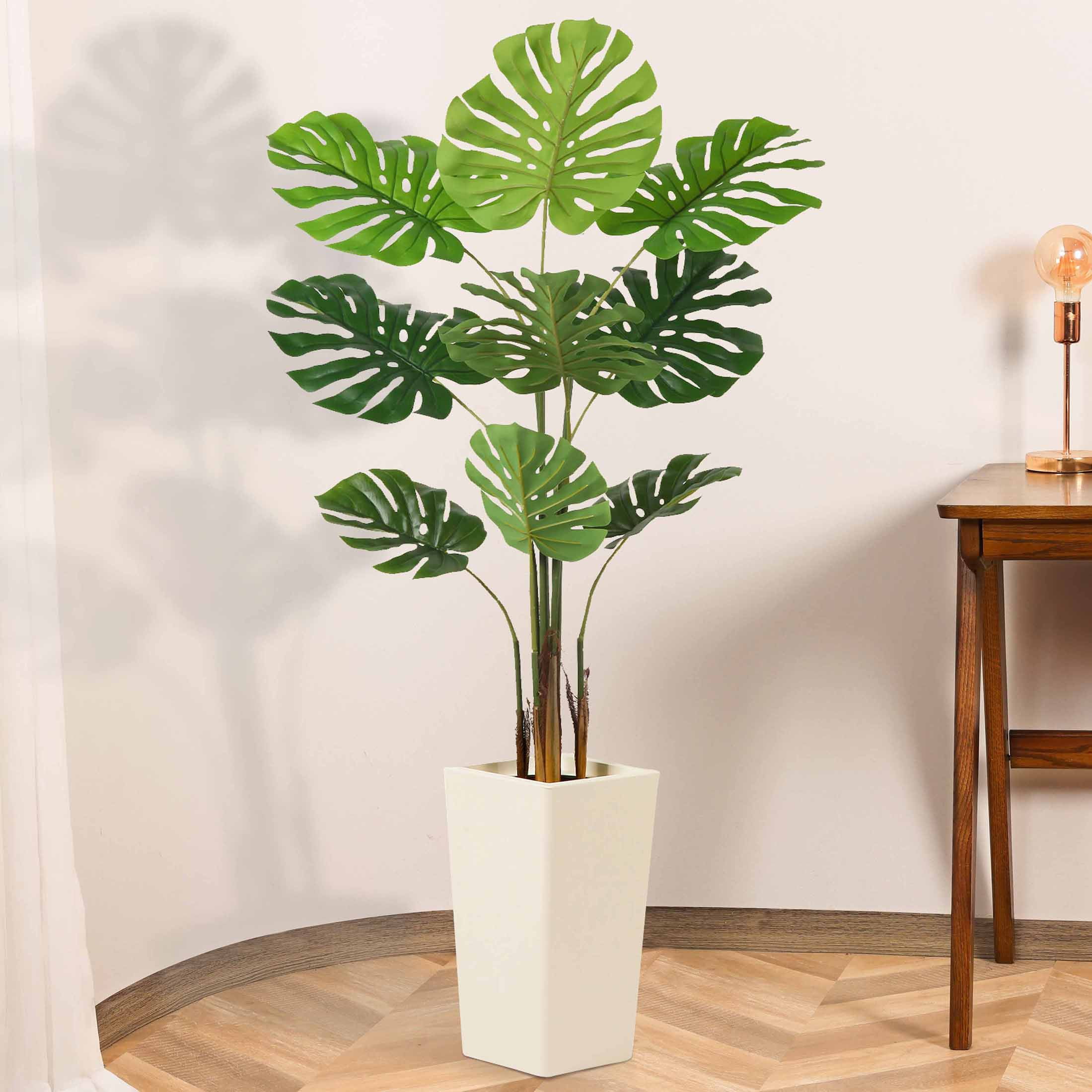 Artificial Monstera Plant 5 FT， Faux Monstera Tree in White Taper ...