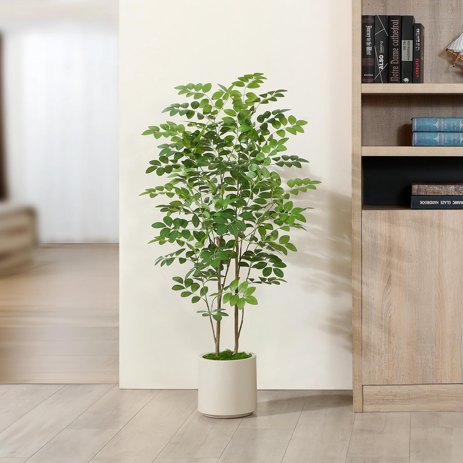 Artificial Moringa Tree 4FT Tall Fake Plant Artificial Trees with White ...