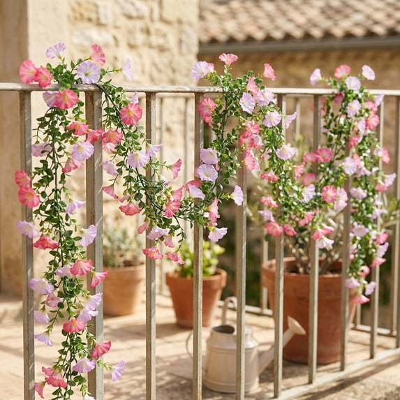 Artificial Morning Glories Garland With Eucalyptus Leaves, Multicolor ...