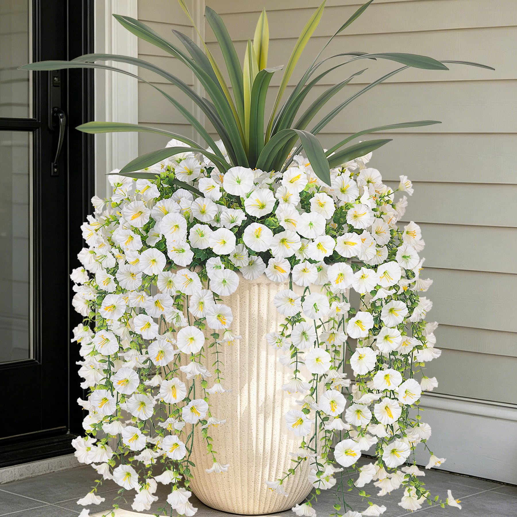 Artificial Morning Glory Flowers White 8 Count with Faux Orchid Plants ...