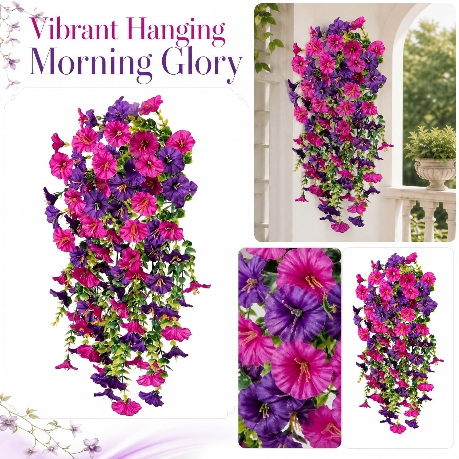 Artificial Morning Glory Hanging Flowers, UV Resistant Silk Faux Vines ...