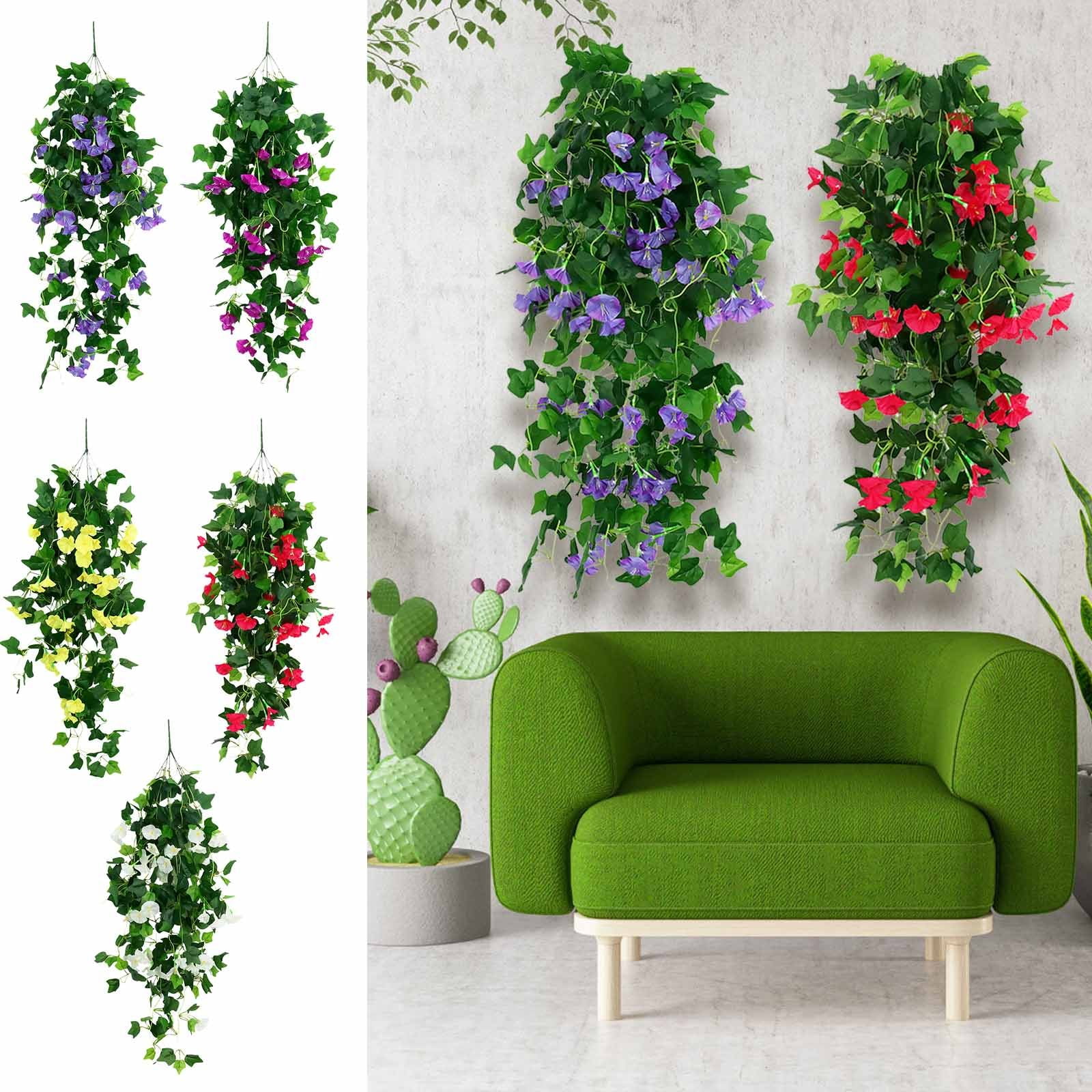 Artificial Morning Glory Hanging Vine | 9 Fork Silk Flower Rattan ...
