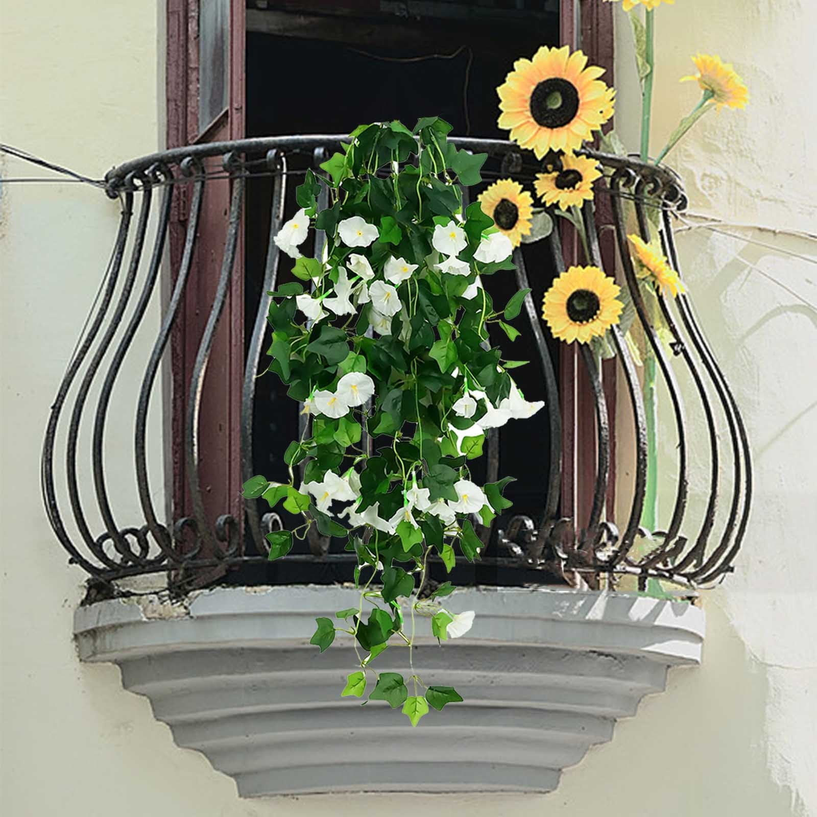 Artificial Morning Glory Hanging Vine | 9 Fork Silk Flower Rattan ...