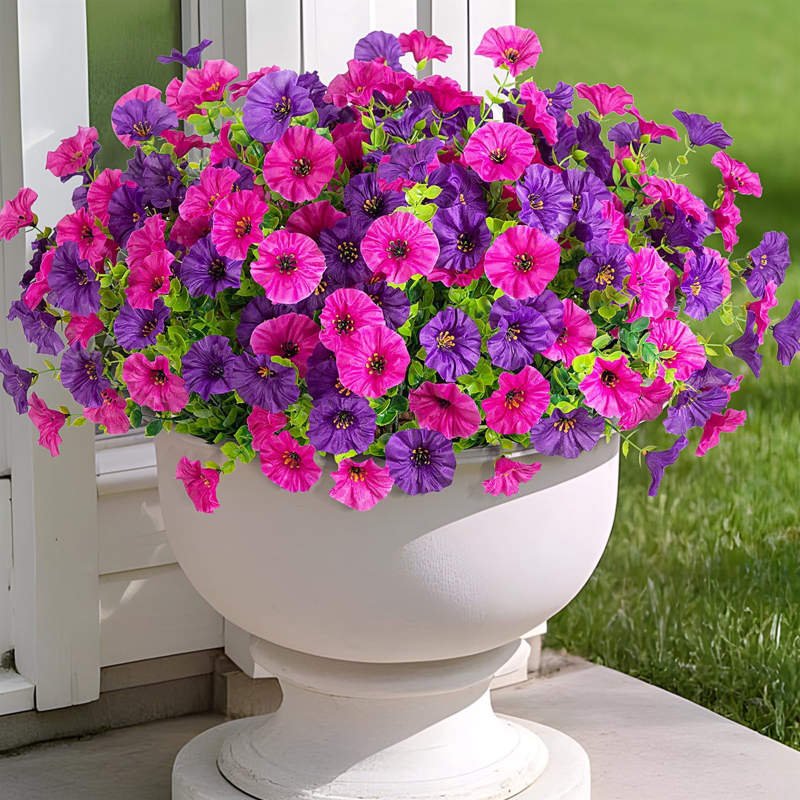 Artificial Morning Glory and Eucalyptus Flowers Dark Purple Light ...