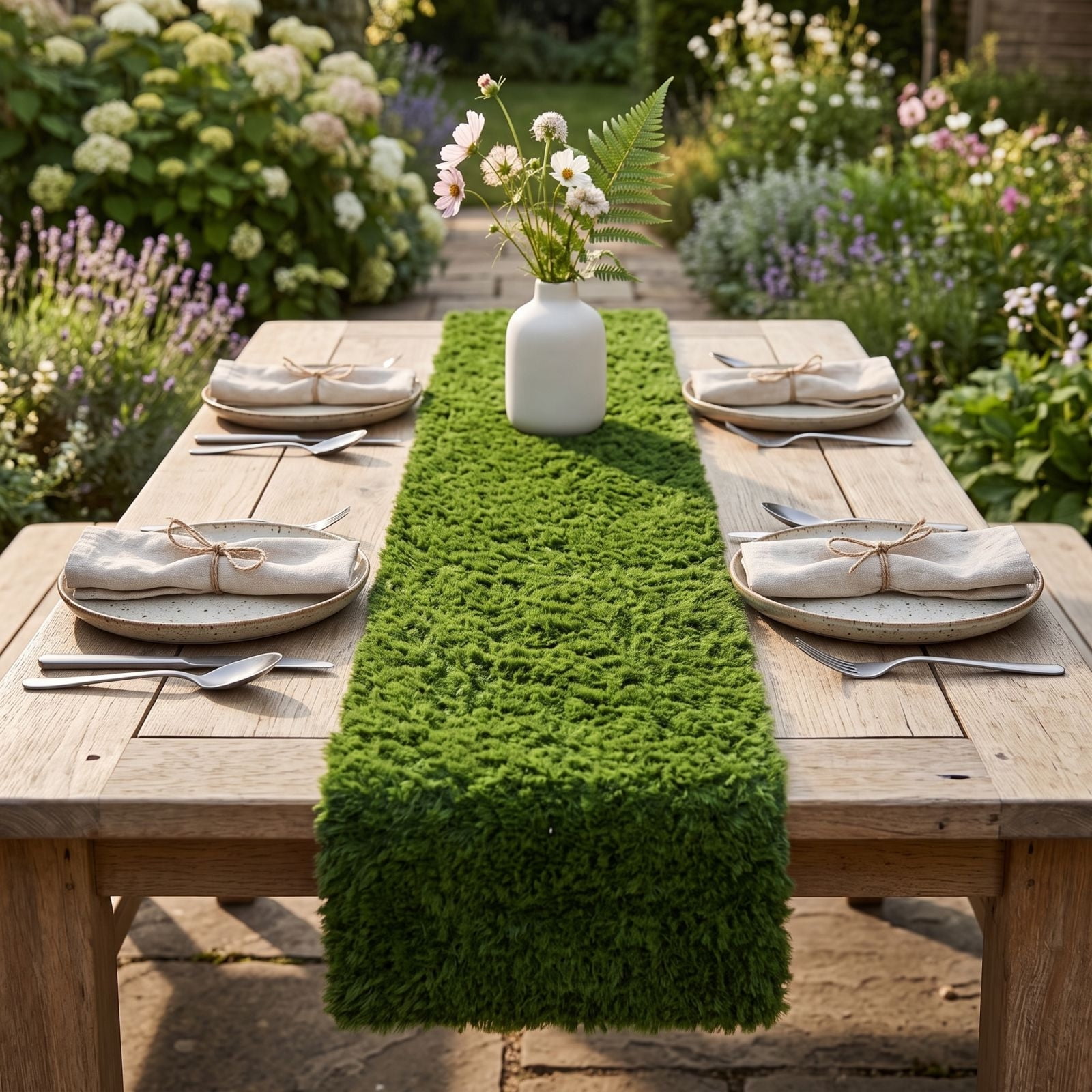 Artificial Moss Table Runner, 12 x 72in Vibrant Green Simulation Grass ...