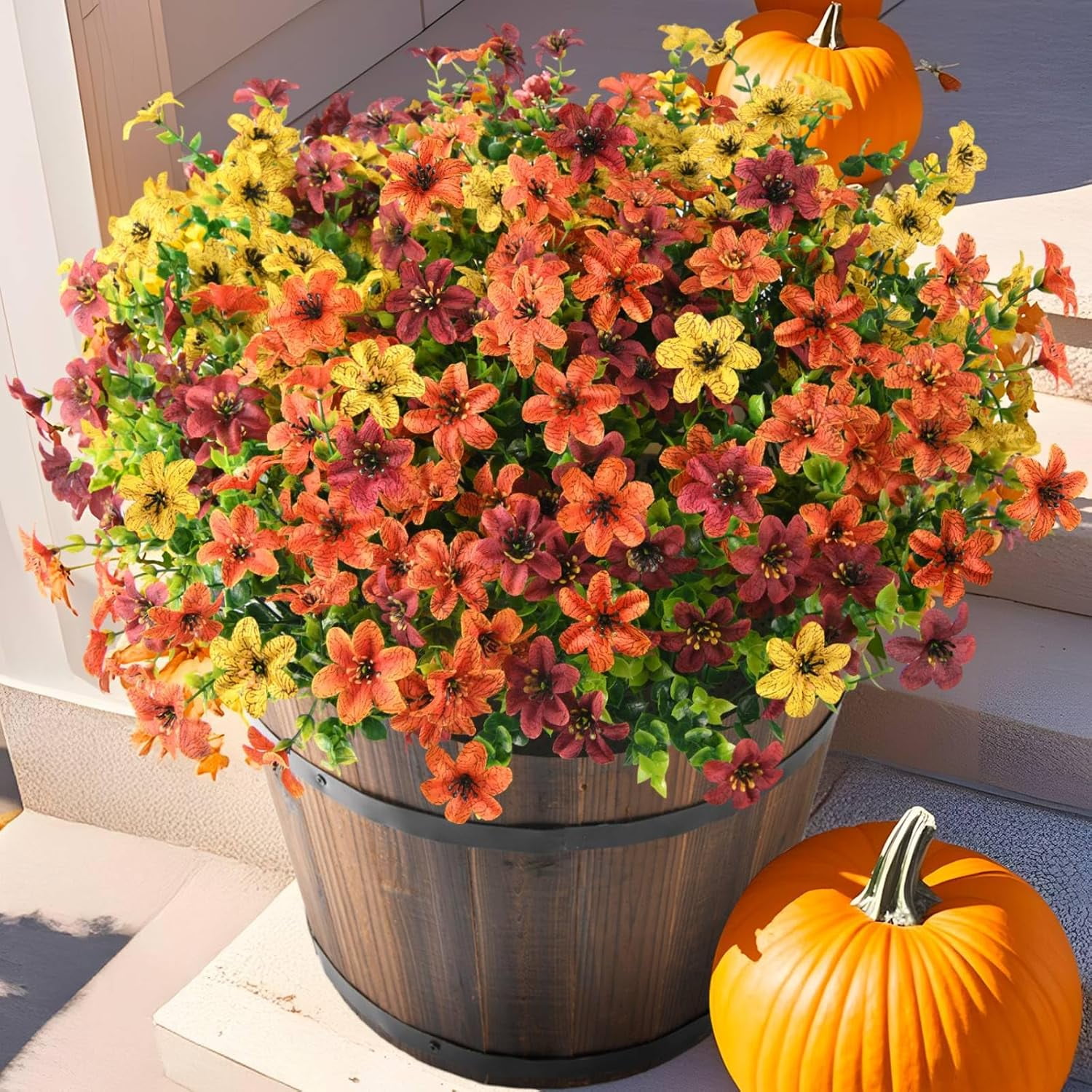 Artificial Mums Fake Fall Flowers for Outdoors Decoration, 12 Bundles ...