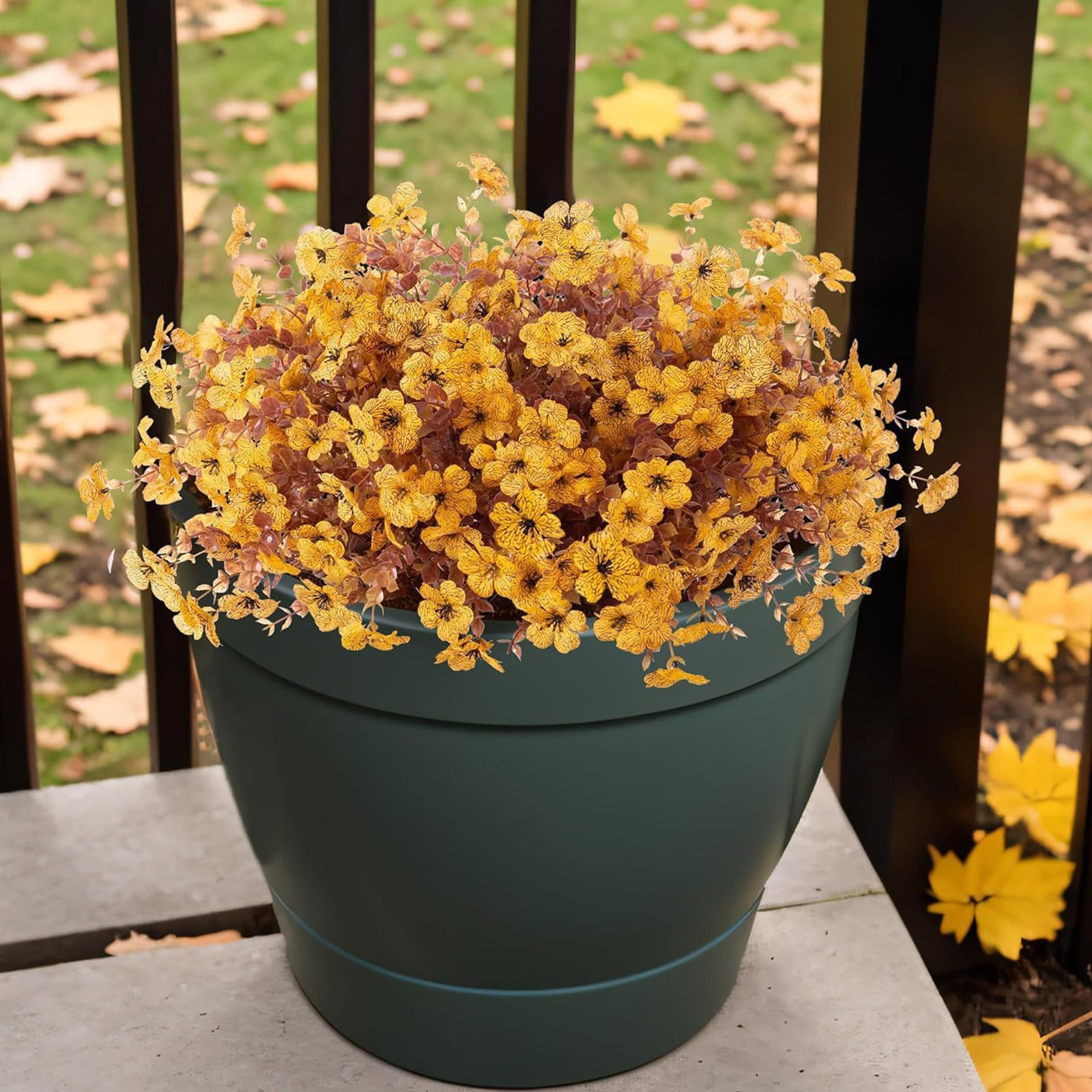 Artificial Mums Fake Flowers for Outdoor, Faux Planters UV Resistant ...