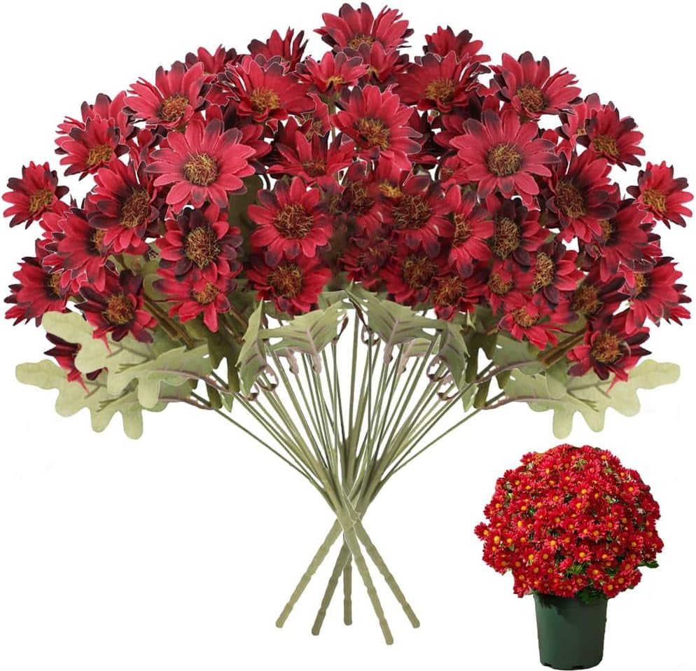 Artificial Mums for Outdoors,5/20/50/100Bundles Faux Mums for Outdoor ...