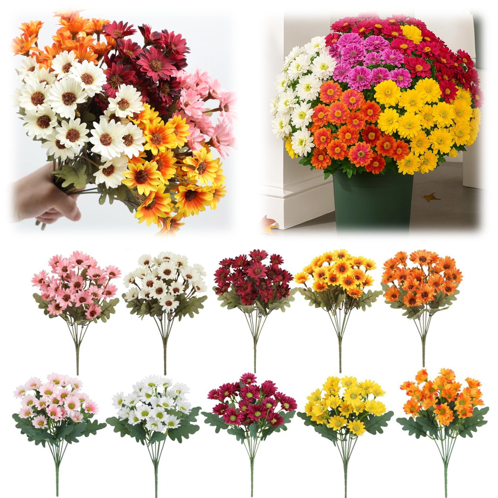 Artificial Mums for Outdoors,Funsdecor Mums,UV Resistant No Fade for ...