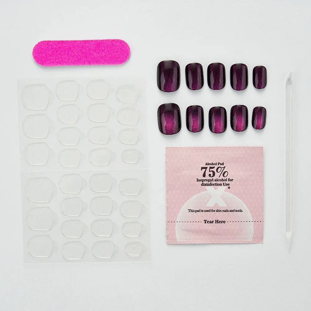 Artificial Nail French Cat Eyes Red Nails Set Long/Short Press on Nails ...