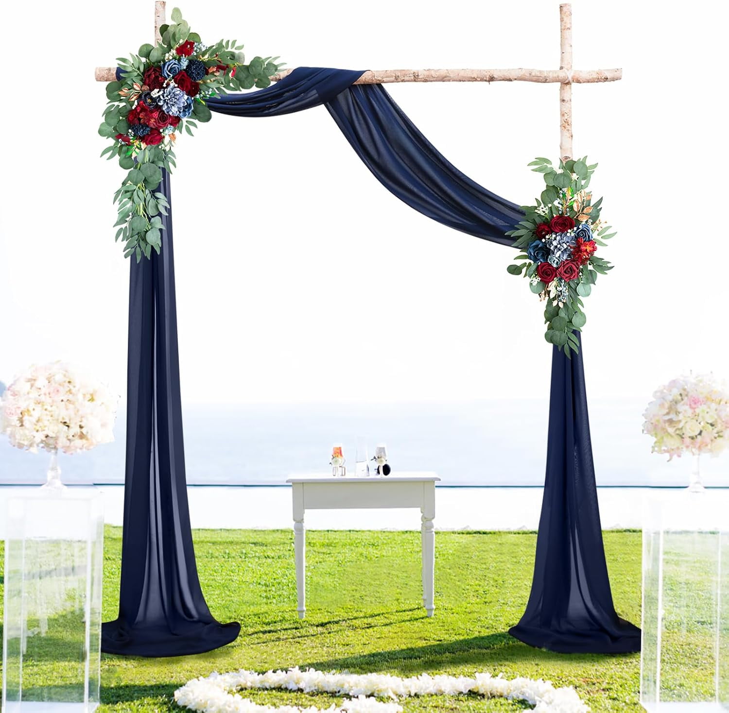 Artificial Navy Blue Wedding Arch Flowers Kit, Burgundy Flowers with ...