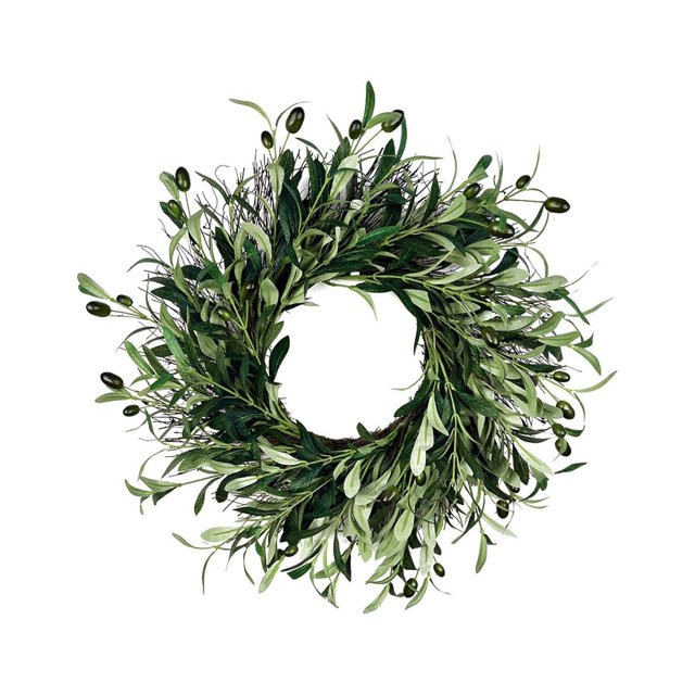 Artificial Olive Leaf Wreath for Front Door - 17.71 Inch Green Olive ...