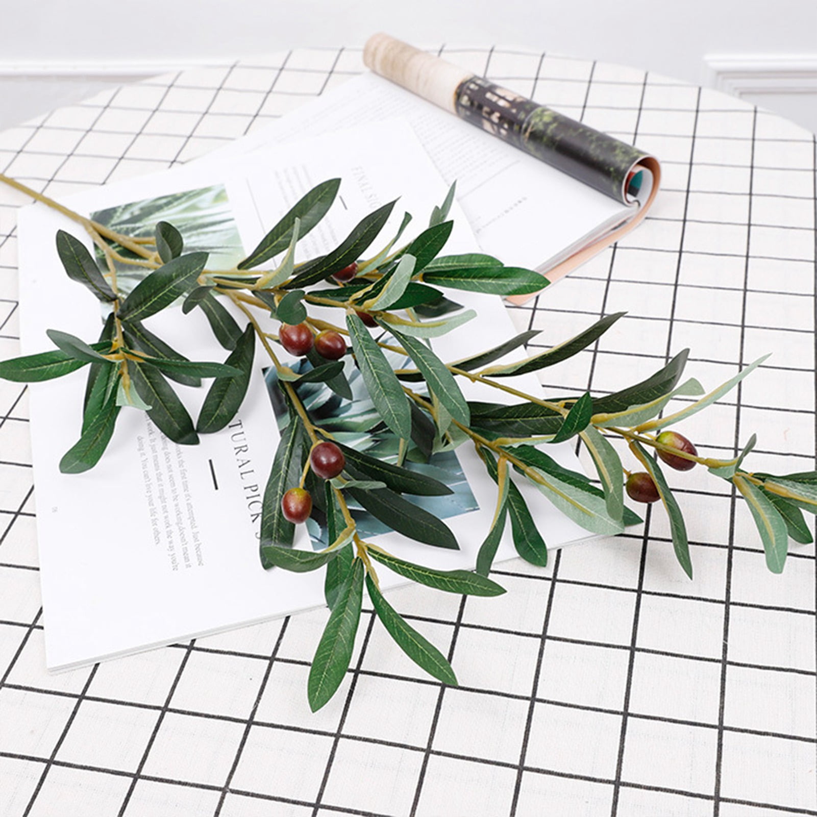 Artificial Olive Stem Plastic Artificial Fake Foliage Green Olive Plant ...