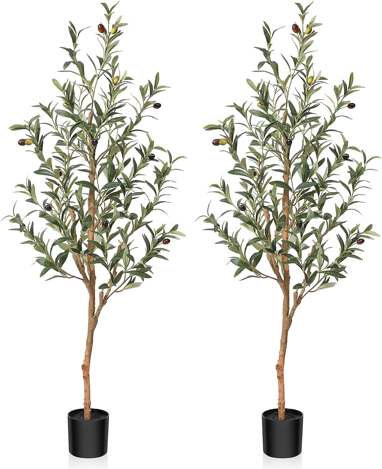 Artificial Olive Tree, 4FT Tall Fake Silk Plants with Natural Wood ...