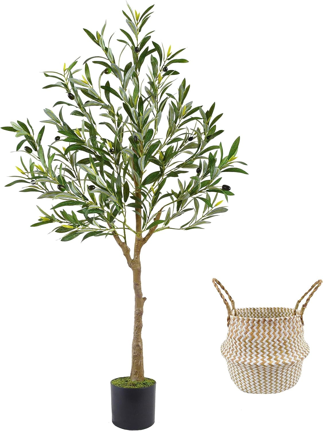 Artificial Olive Tree, 4ft Tall Fake Olive Leaves Plant with Basket ...