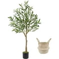 Artificial Olive Tree, 4ft Tall Fake Olive Leaves Plant with Basket ...