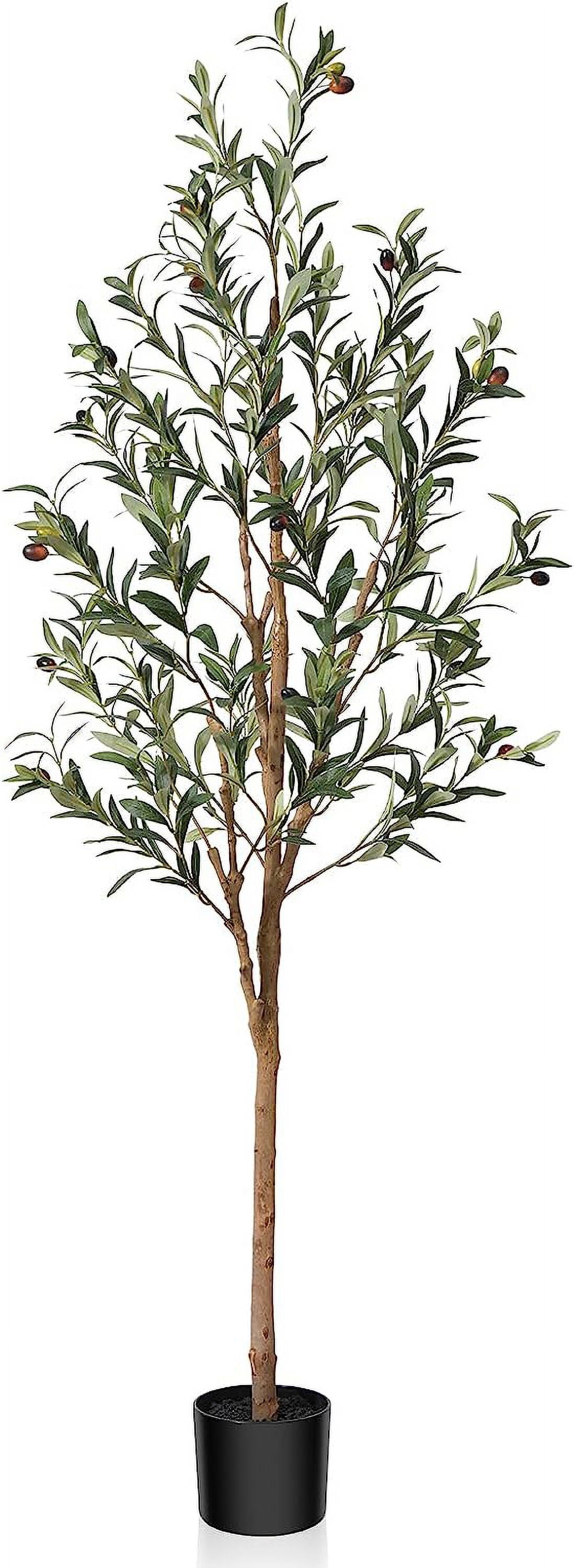Artificial Olive Tree, 5FT Tall Fake Silk Plants with Natural Wood ...