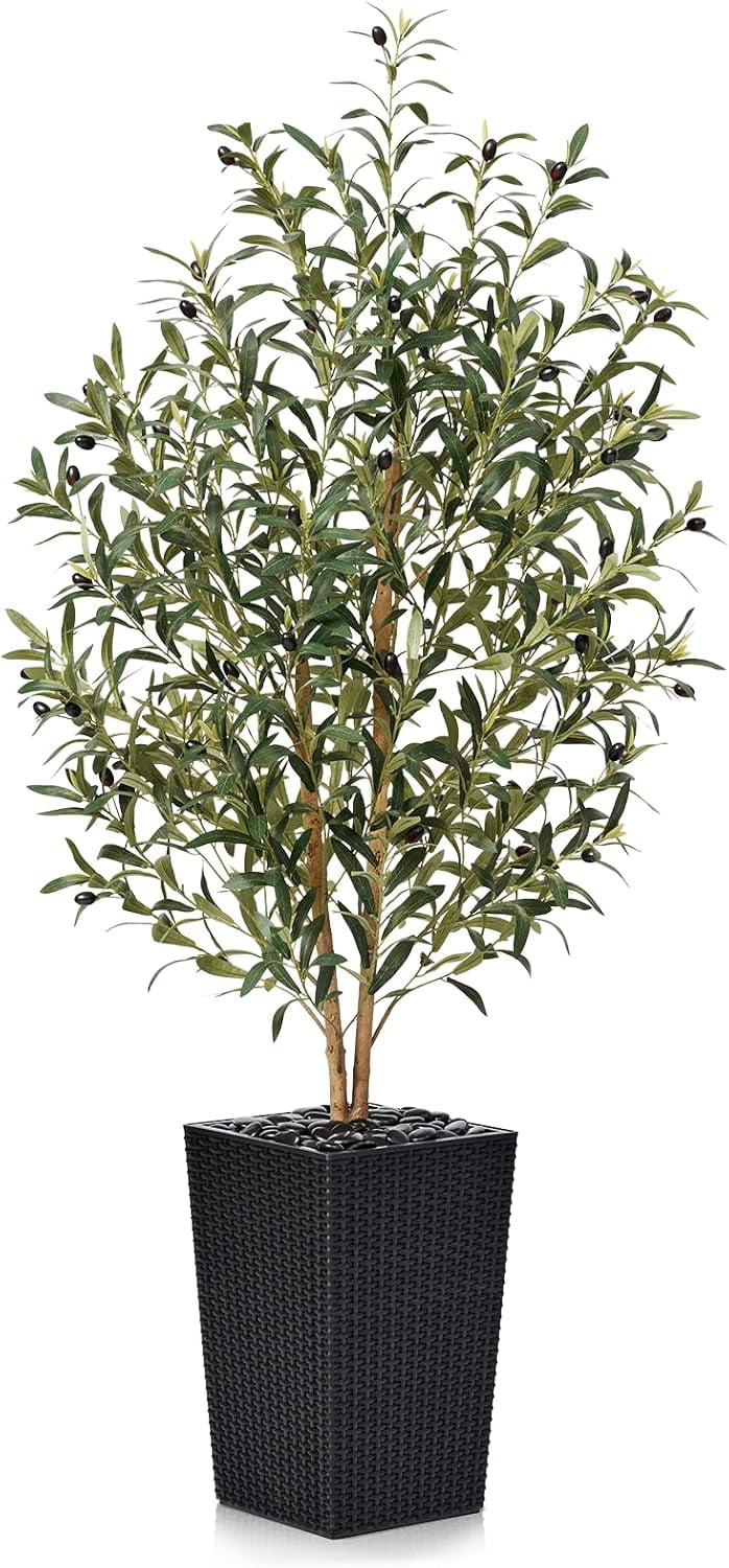 Artificial Olive Tree 5FT - Tall Faux Olive Trees with Natural Wood ...