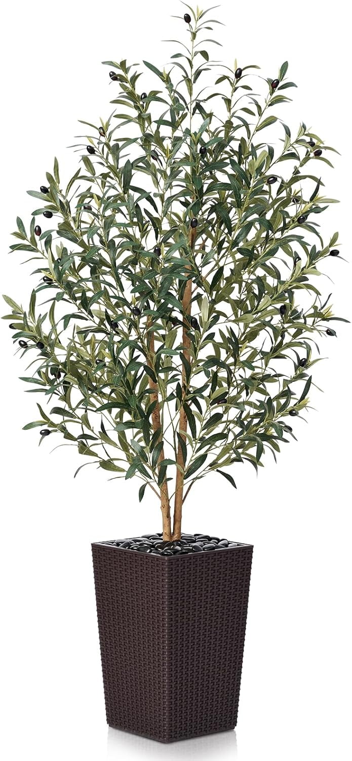 Artificial Olive Tree 5FT - Tall Faux Olive Trees with Natural Wood ...