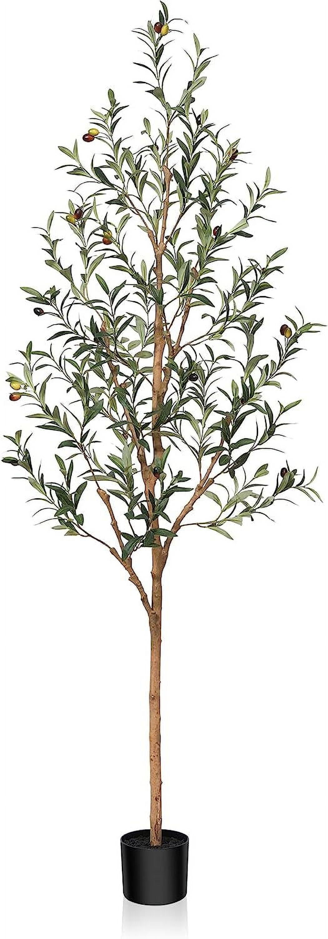 Artificial Olive Tree, 6FT Tall Fake Silk Plants with Natural Wood ...