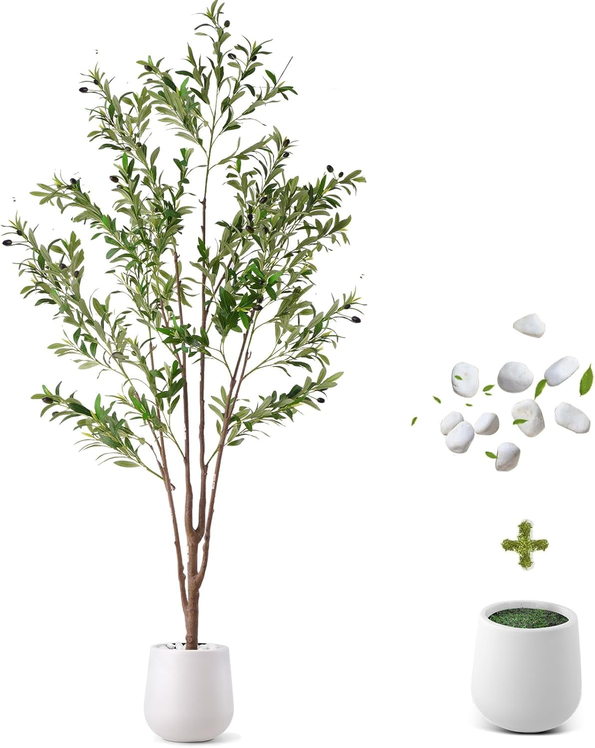 Artificial Olive Tree 6FT, w/10.25inch White Tall Planter, Faux Olive ...