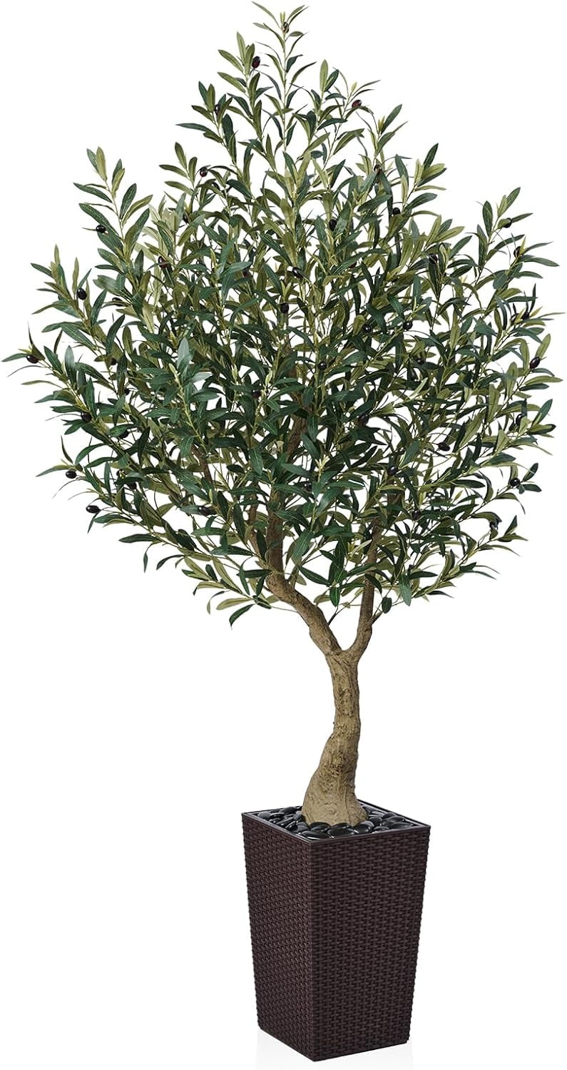Artificial Olive Tree 6ft, Tall Fake Tree for Indoor & Outdoor Decor ...
