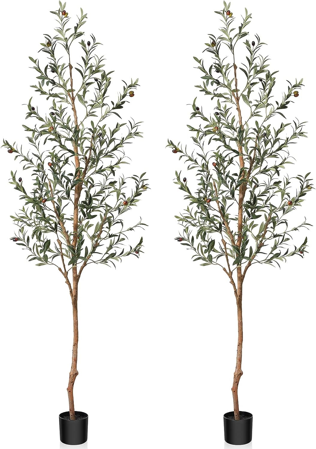 Artificial Olive Tree, 7FT Tall Fake Silk Plants with Natural Wood ...