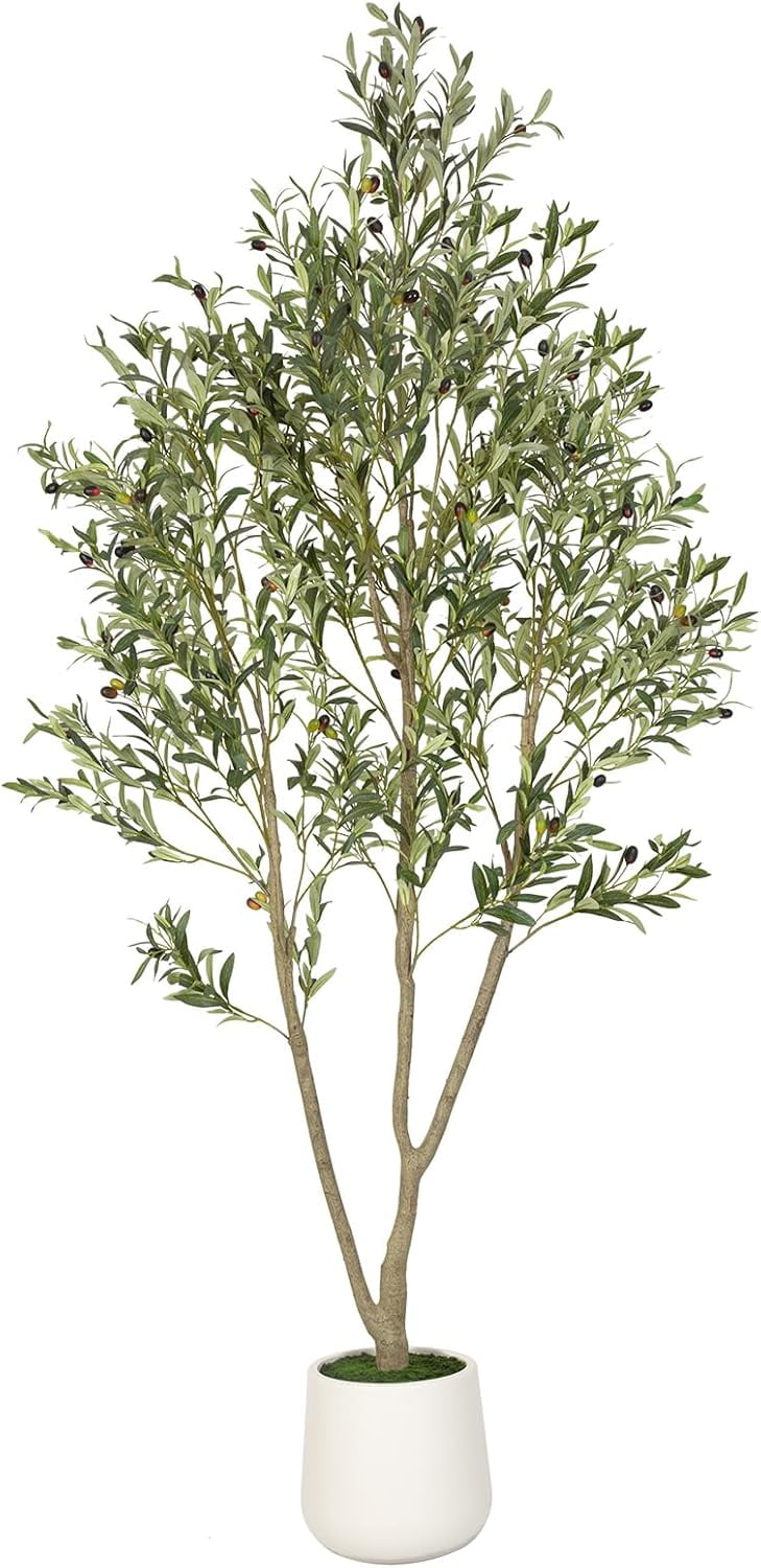 Artificial Olive Tree, 7FT Tall Faux Olive Tree with White Planter ...