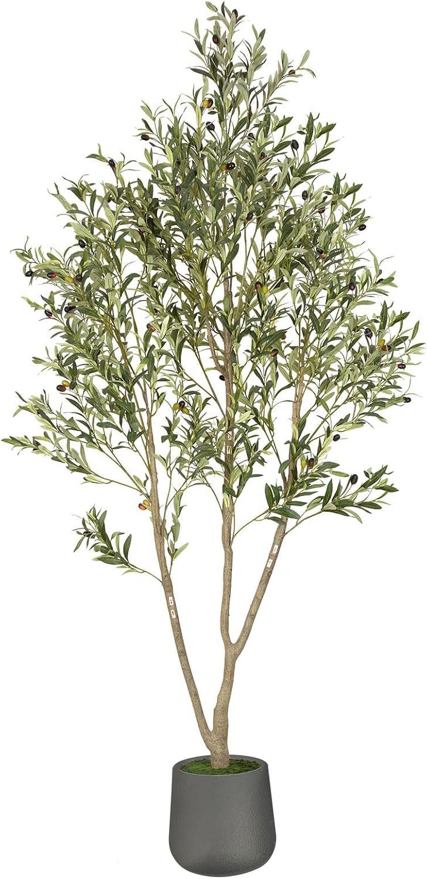 Artificial Olive Tree, 7FT Tall Faux Olive Tree with Gray Planter ...