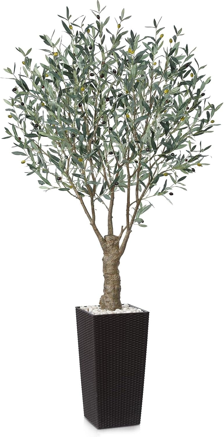 Artificial Olive Tree, 7FT UV Resistant Fake Plants with Brown Taper ...