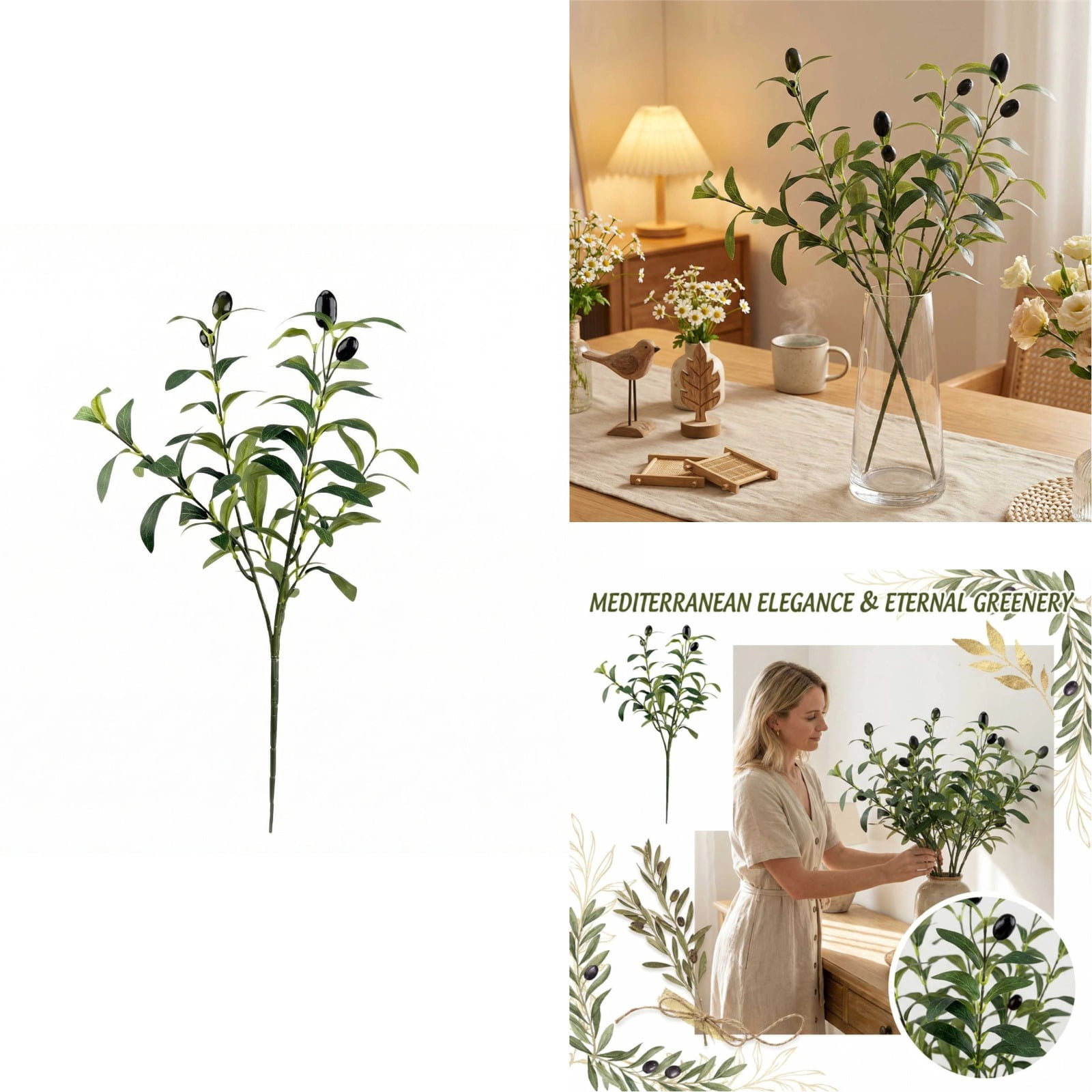 Artificial Olive Tree Branch | Faux Potted Plants Decor | Realistic ...