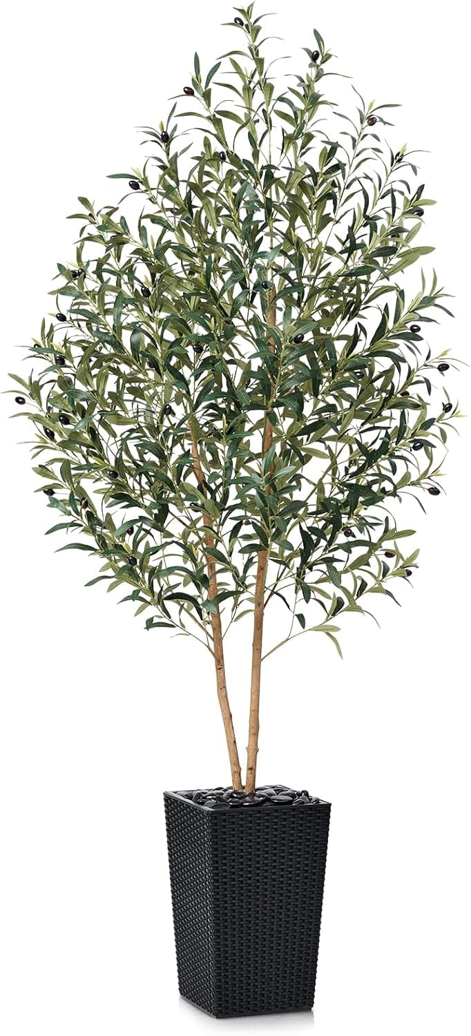 Artificial Olive Tree - Faux Olive Trees with Natural Wood Trunk, Silk ...
