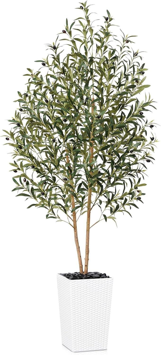 Artificial Olive Tree - Faux Olive Trees with Natural Wood Trunk, Silk ...