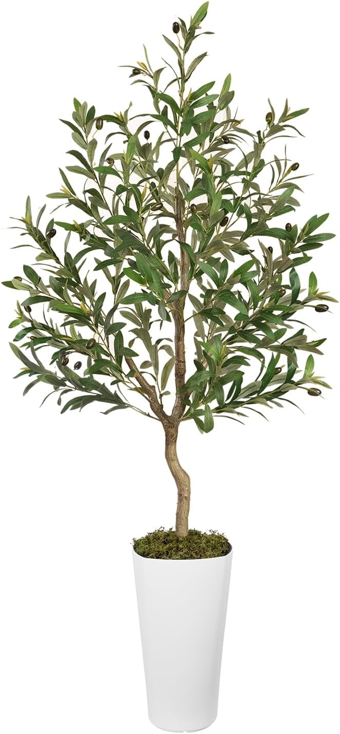 Artificial Olive Tree Indoor 5FT Tall Fake Olive Tree with Natural Wood ...