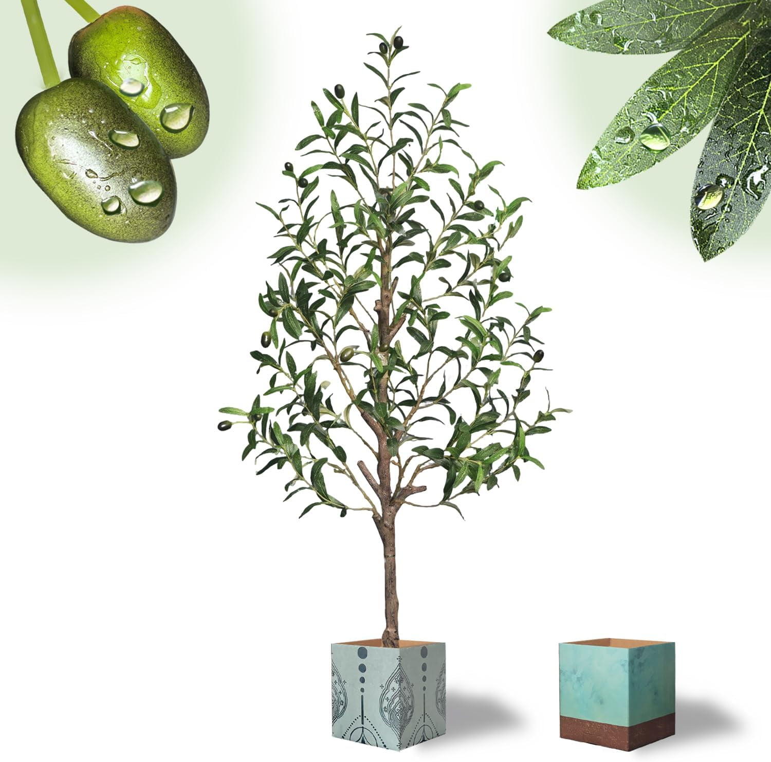 Artificial Olive Tree with Water Droplets: 4ft Potted Realistic Trees ...