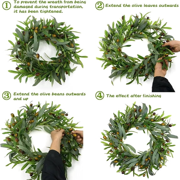 Artificial Olive Wreath Green Leaves Front Door Wall Wedding Decor 20 ...