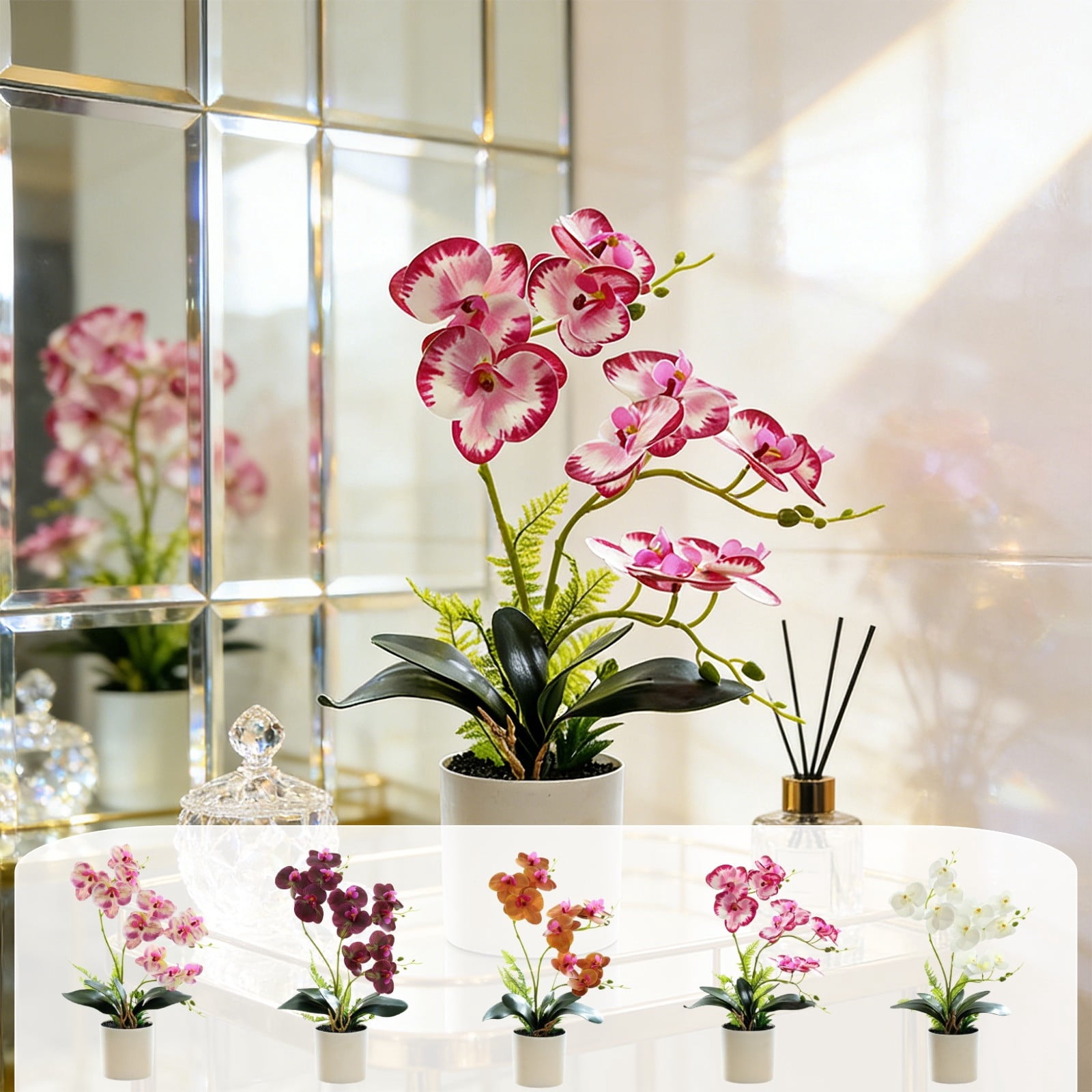 Artificial Orchid Potted Plant Decor – Lifelike Phalaenopsis Silk ...