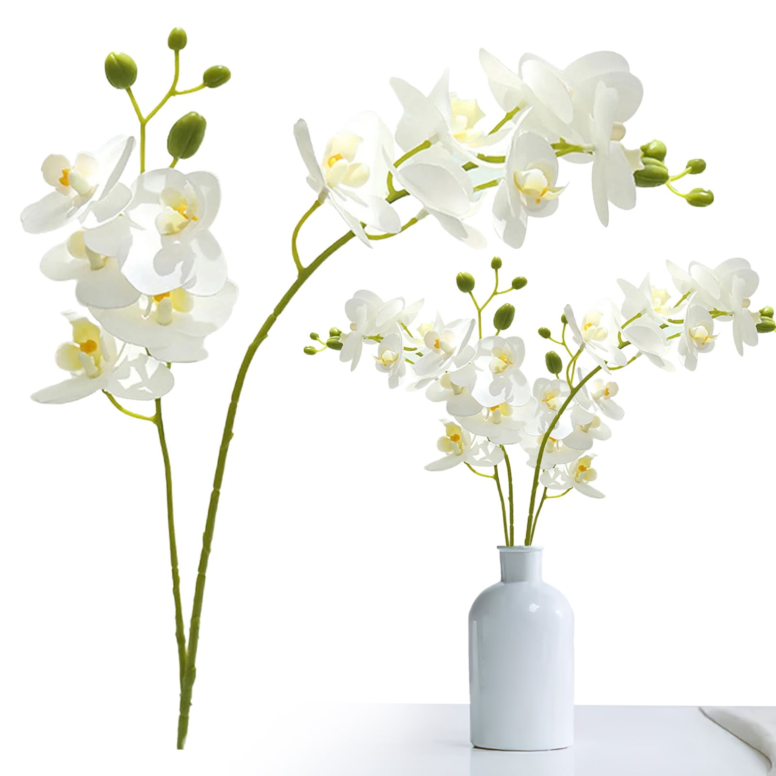 Artificial Orchid Stem White Faux Flower 16in Realistic Plastic Bloom ...