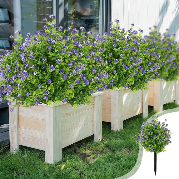 Artificial Outdoor Fake Flowers Bundle | Silk Faux Plants, Weatherproof ...