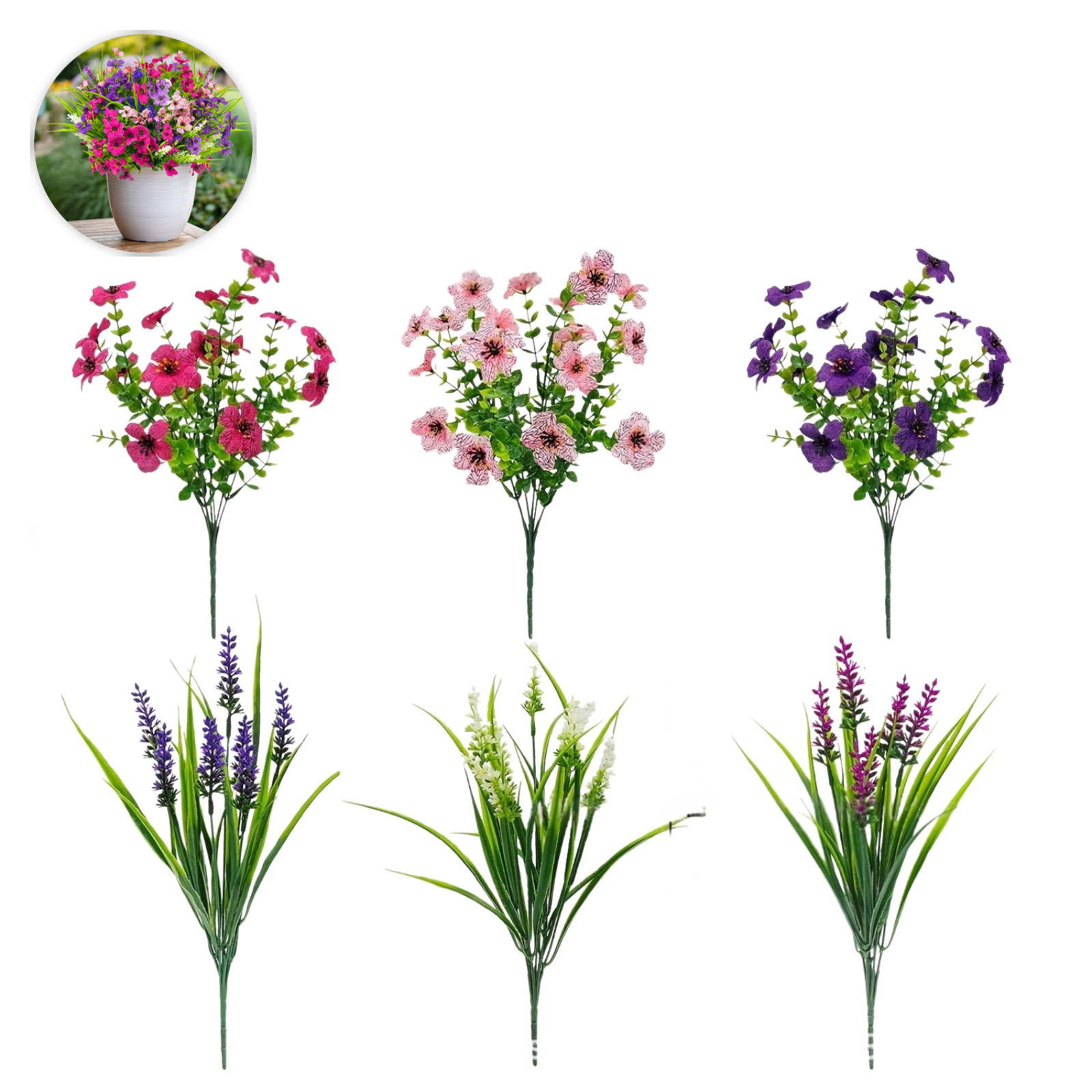 Artificial Outdoor Flower Set - Lifelike Faux Garden Plants with Ground ...