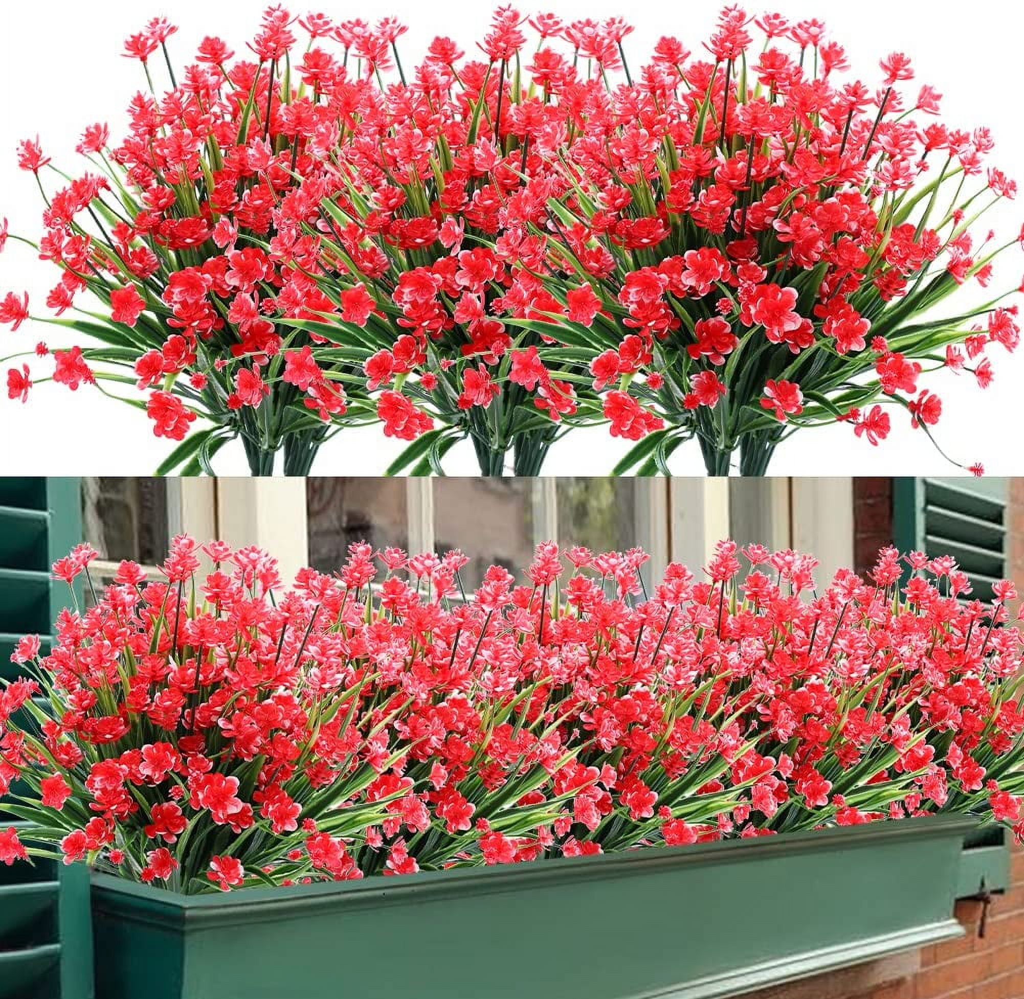 Artificial Outdoor Flowers, 8 Bundles Fake UV Resistant Foliage ...