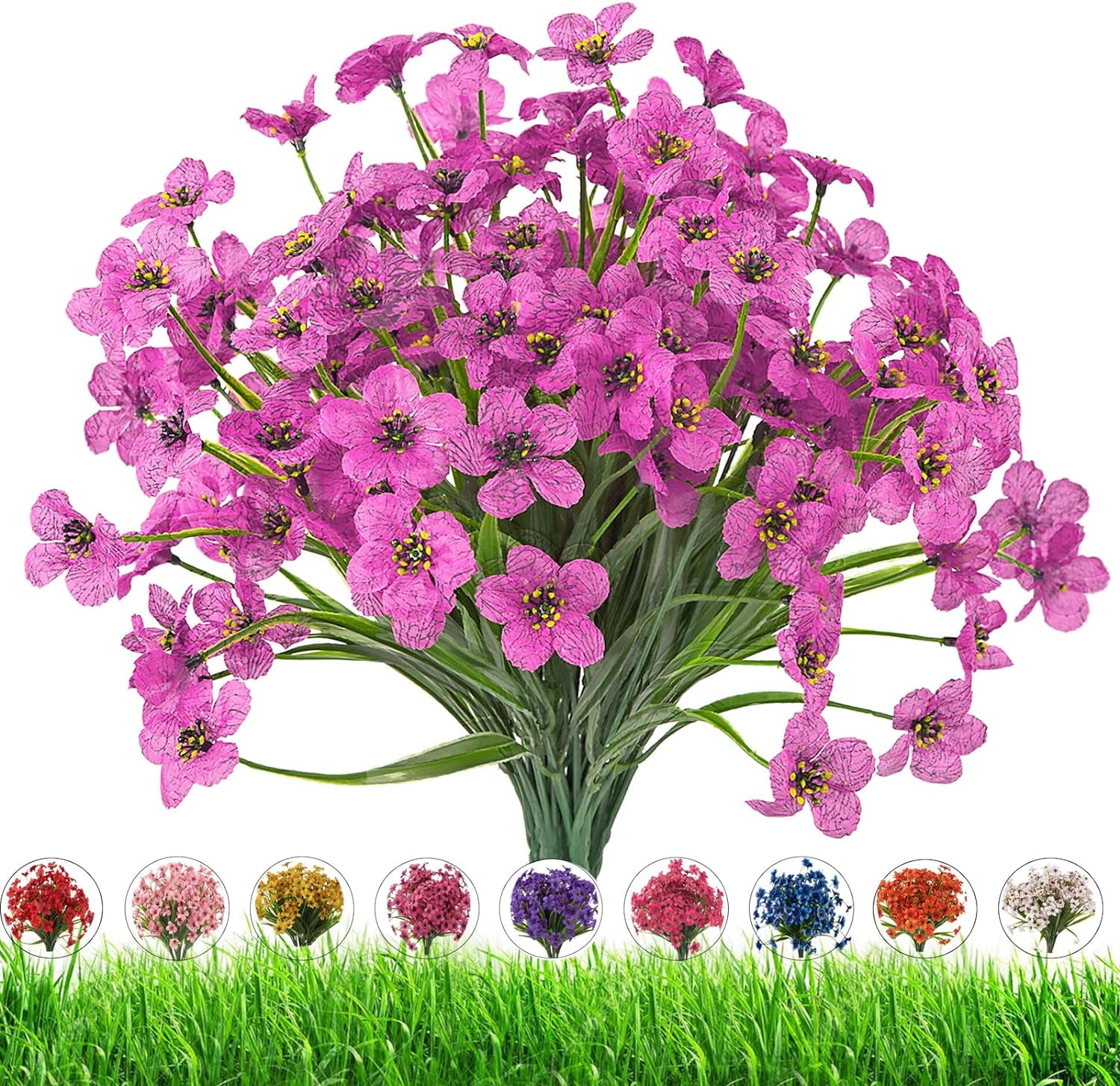 Artificial Outdoor Flowers,8 Bundles UV Resistant Fake Flowers,Outdoor ...