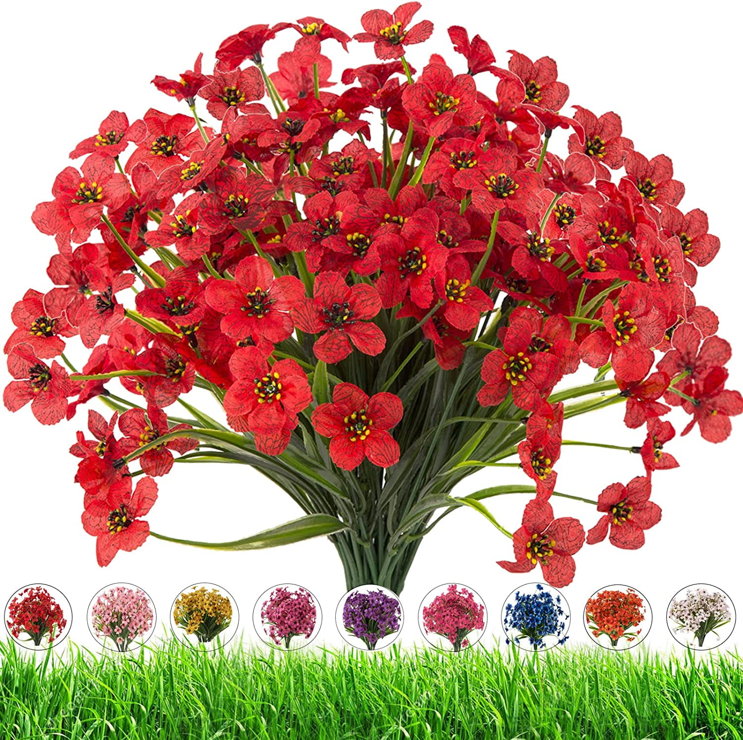 Artificial Outdoor Flowers,8 Bundles UV Resistant Fake Flowers,Outdoor ...
